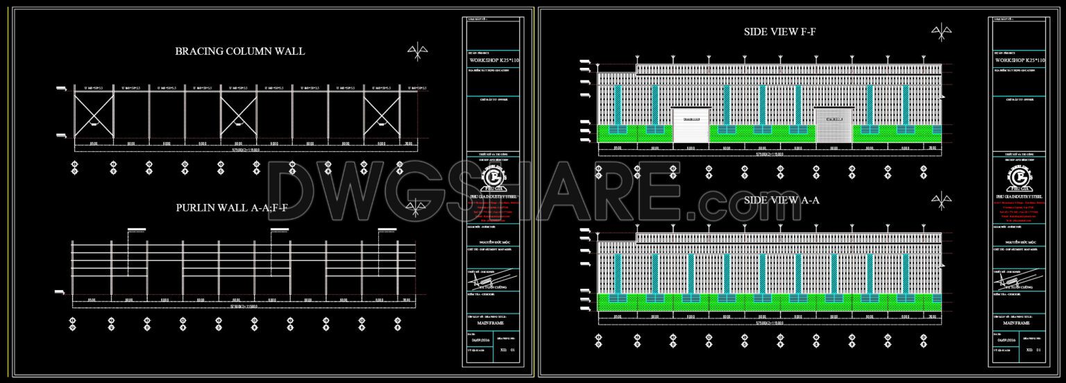 47.Autocad Drawings Of Steel Factory Plan and Elevation For Download