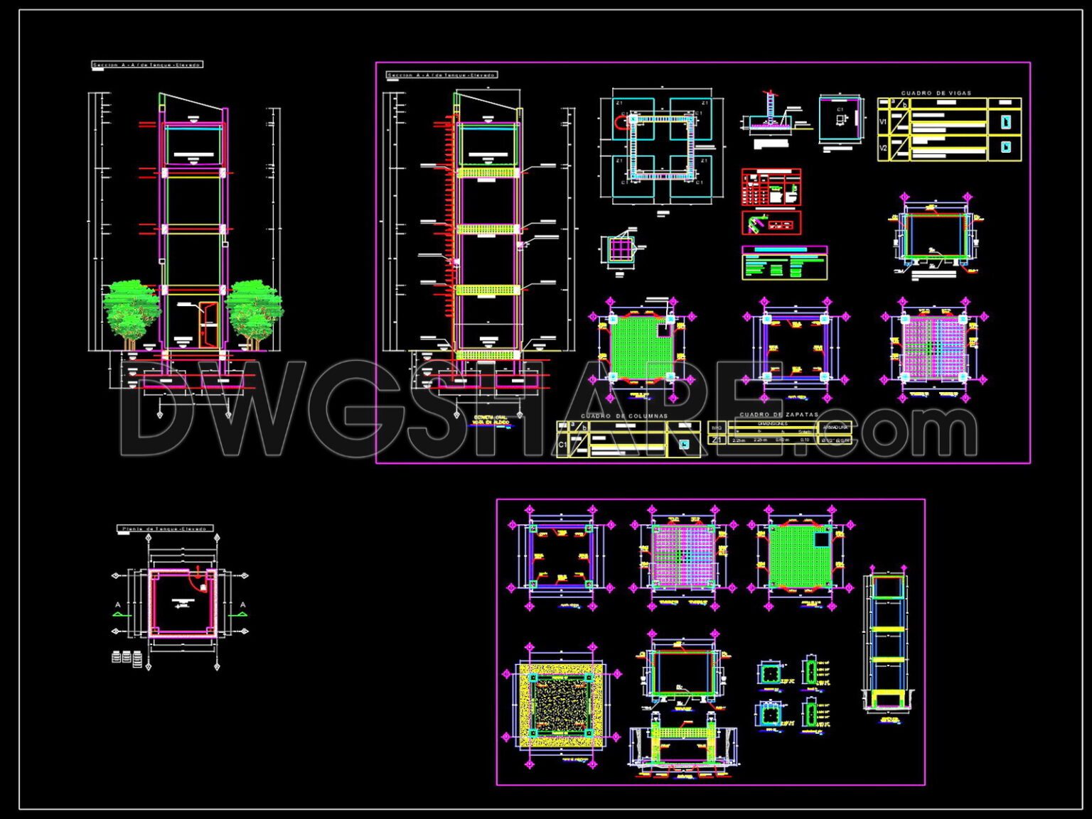 77.Autocad Drawings Of Elevated Tank Structural Elevation and Sections ...