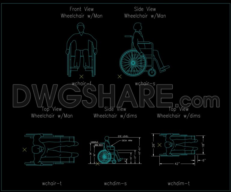 87.Autocad Drawings Of Wheelchair top view For Download