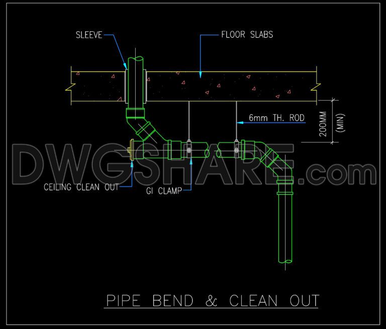 93.Autocad Drawings Of Pipe Bend and Clean Out Details For Download
