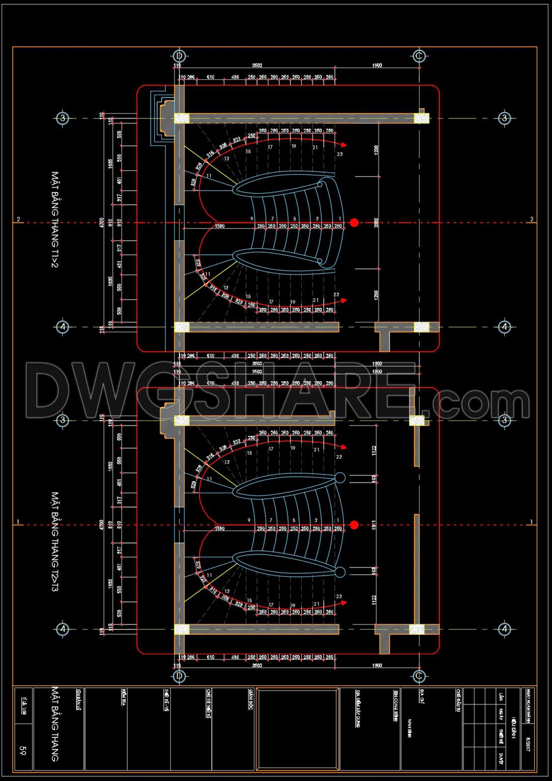 96.Detailed drawings of stairs in autocad file