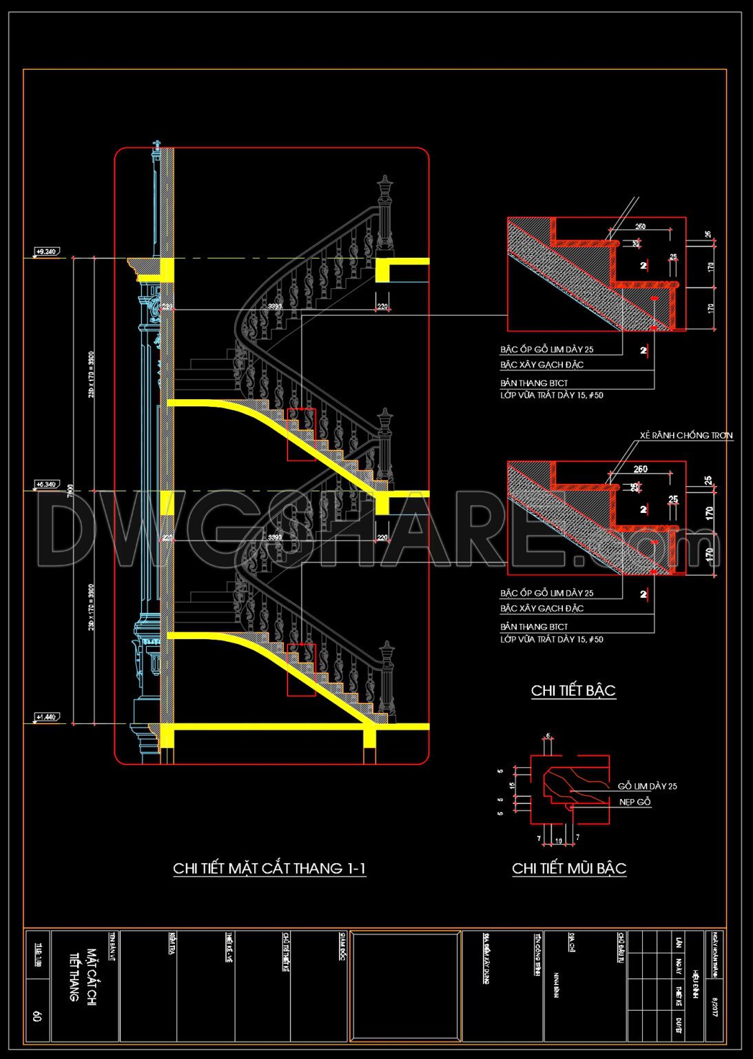96.Detailed drawings of stairs in autocad file
