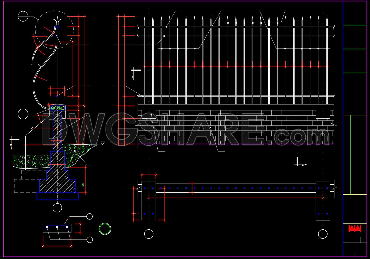 110.Gate and Fence DWG With Detailing For Free Download
