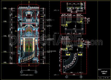 149.Detailed AutoCAD drawings of vertical facades in classical architecture