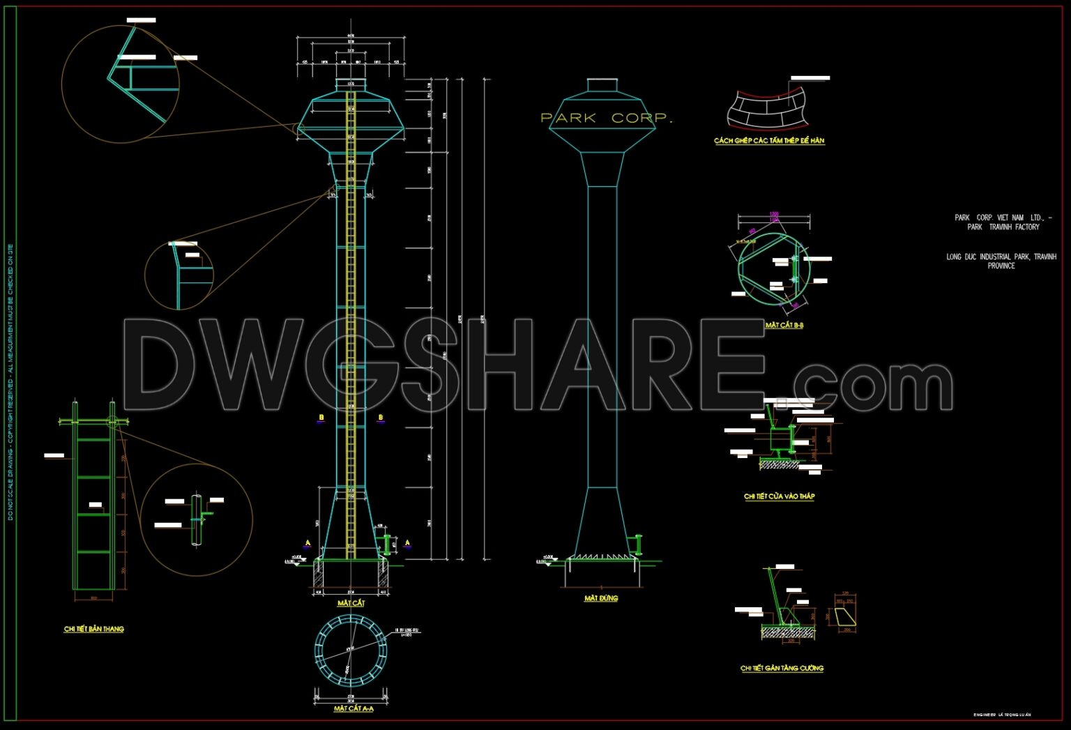 80.Autocad Drawings Of Water Tower Elevation And Foundation Structure Details For Download