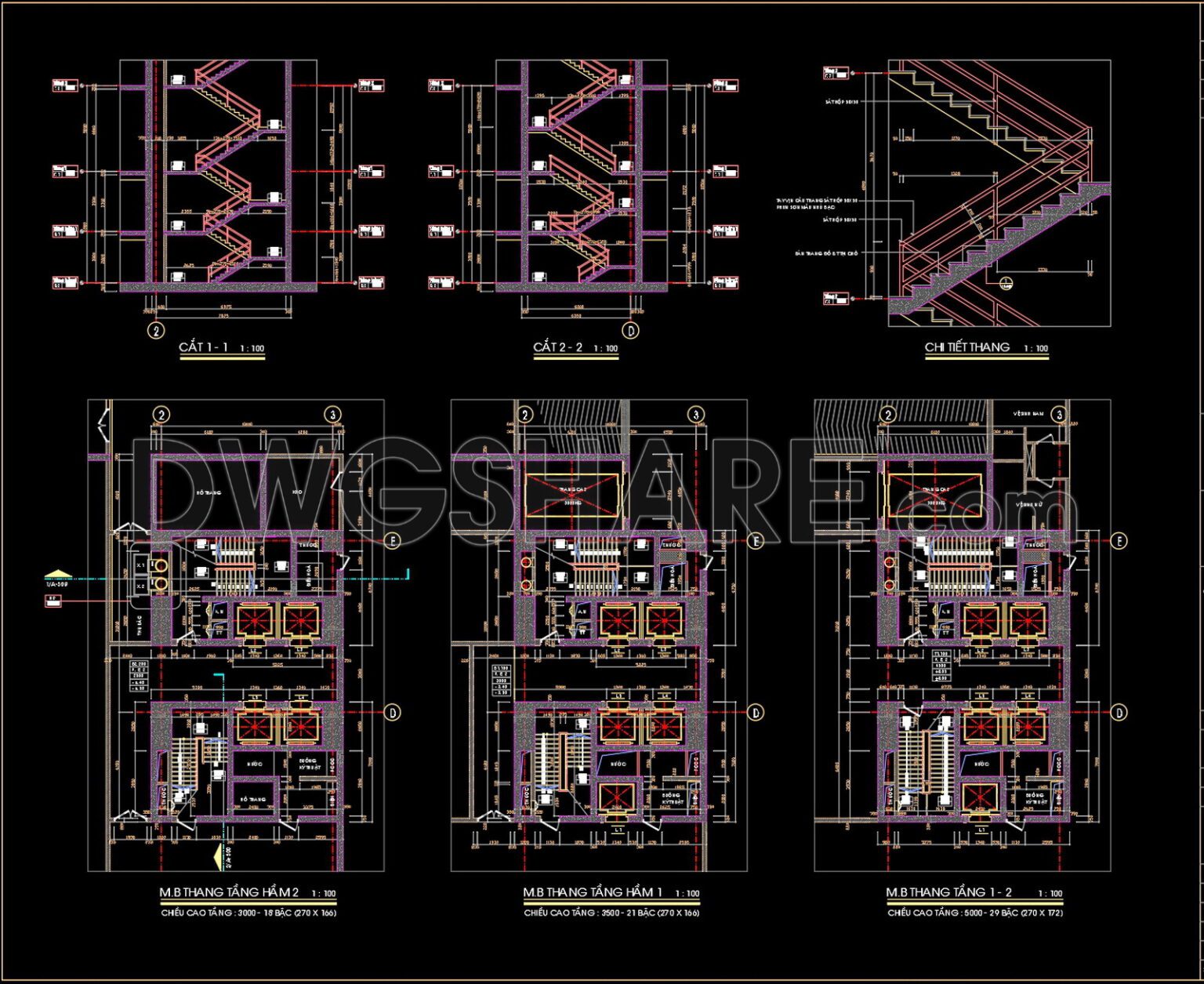 97.Detailed drawings of stairs in autocad file