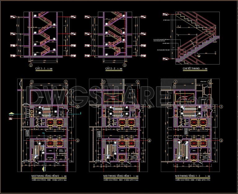 97.Detailed drawings of stairs in autocad file