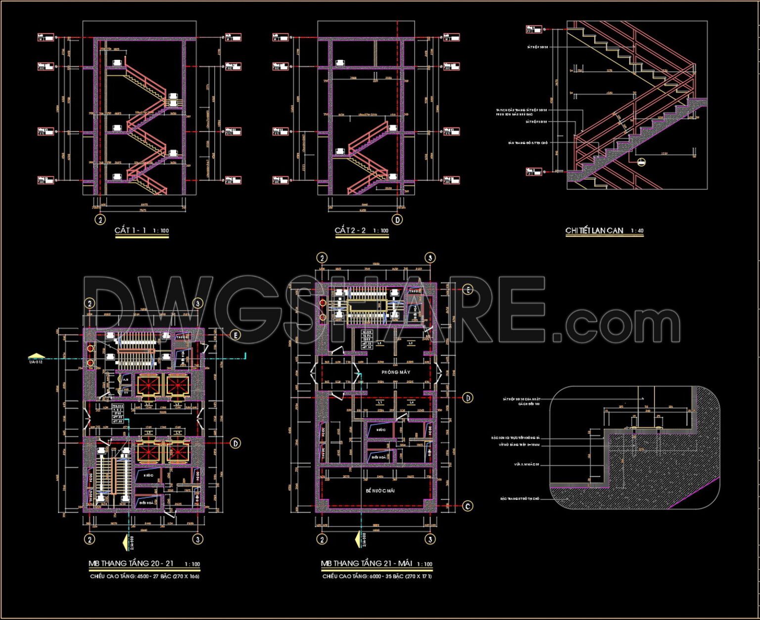 97.Detailed drawings of stairs in autocad file