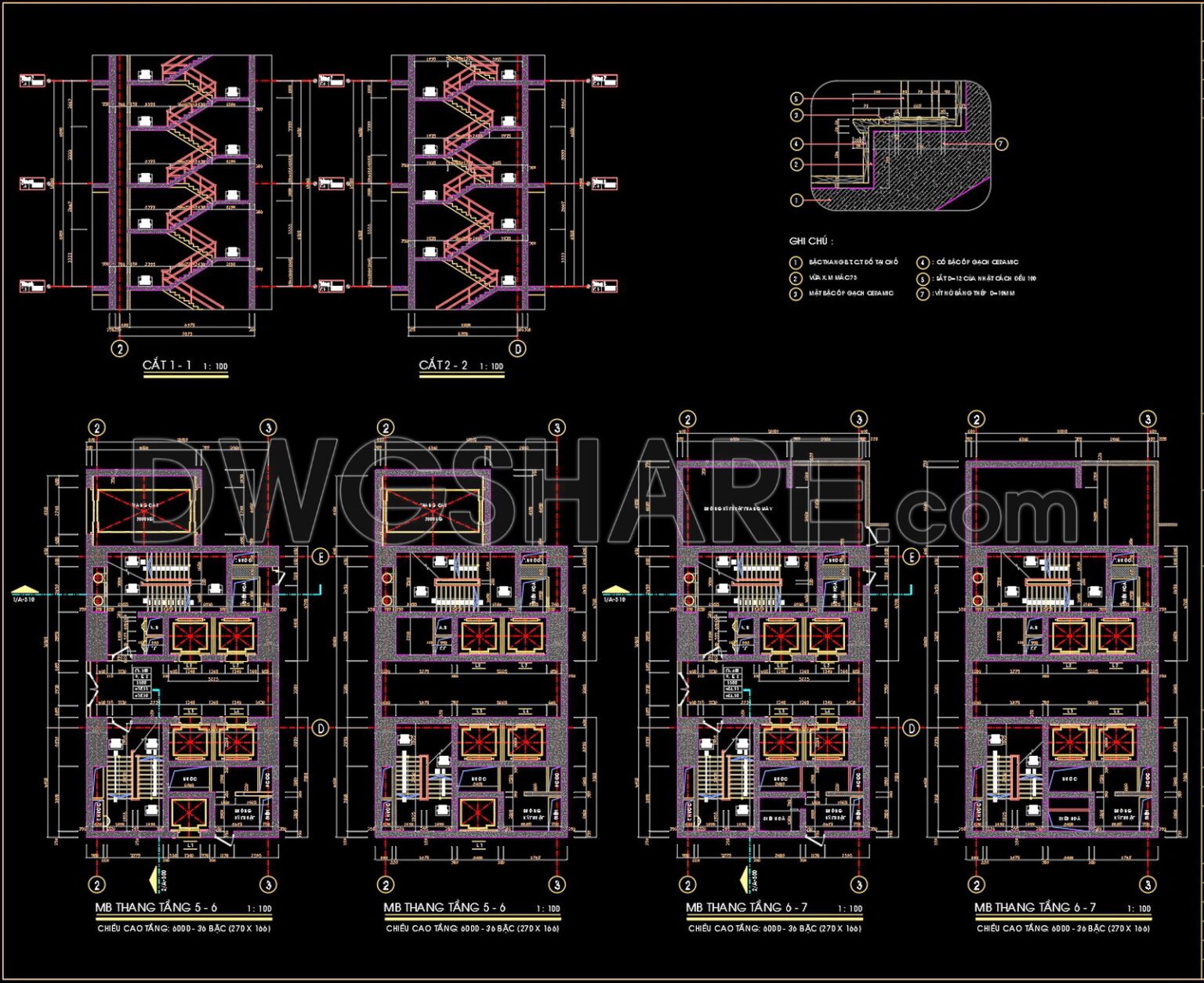97.Detailed drawings of stairs in autocad file