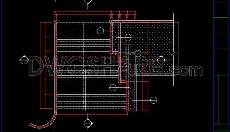 112.Autocad drawing of the detailed three-step staircase in a building ...