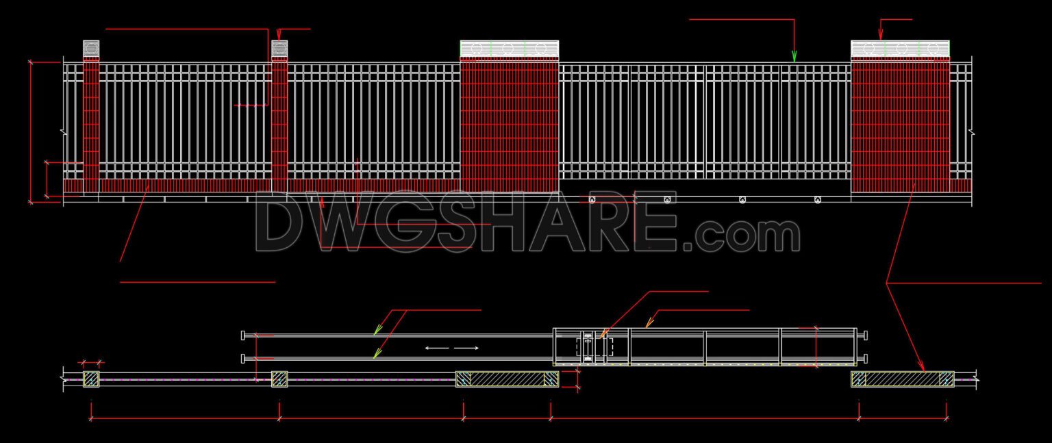 113.Fence DWG With Detailing For Free Download