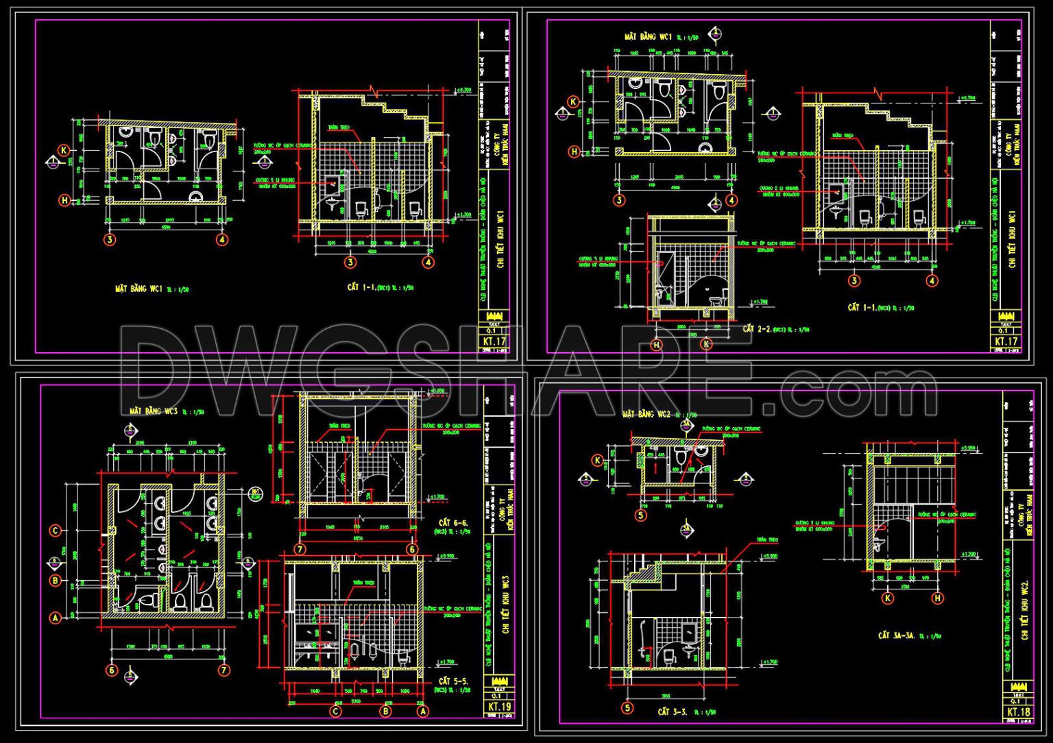 131.WC Layout Plan and elevations details AutoCAD drawing download