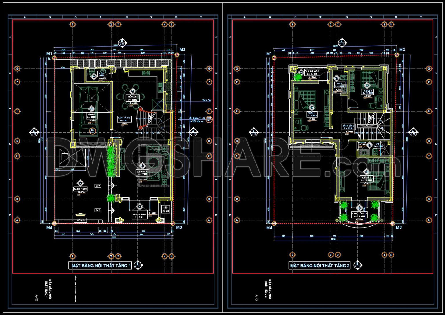 132.Autocad House Plan Free DWG Drawing Download 11.6m x 16m