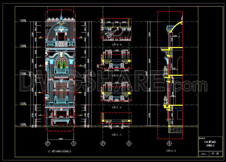 152.Detailed AutoCAD drawings of vertical facades in classical architecture