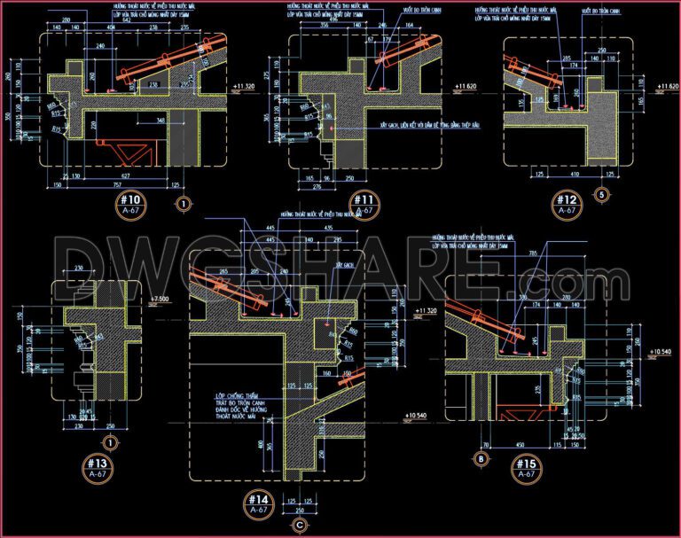 164.Autocad drawing of the roof gutter drainage detail available for ...