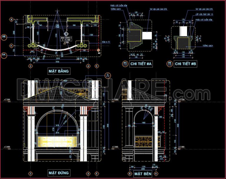 165.Autocad drawings of the detailed vertical face of a balcony ...