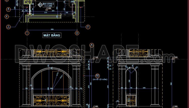 166.Autocad drawings of the detailed vertical face of a balcony ...
