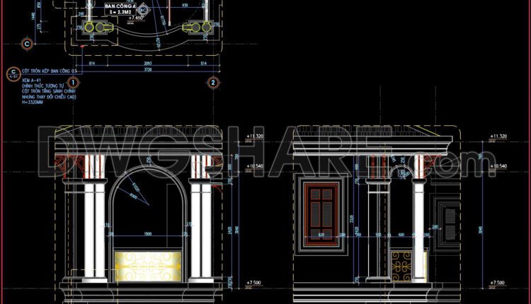 168.Autocad drawings of the detailed vertical face of a balcony ...