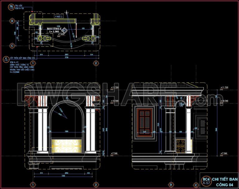 168.Autocad drawings of the detailed vertical face of a balcony ...