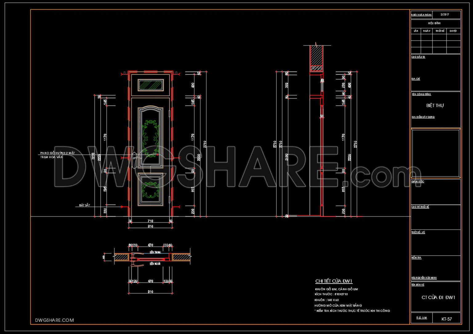 399.Detailed AutoCAD Drawings Of Door For Download