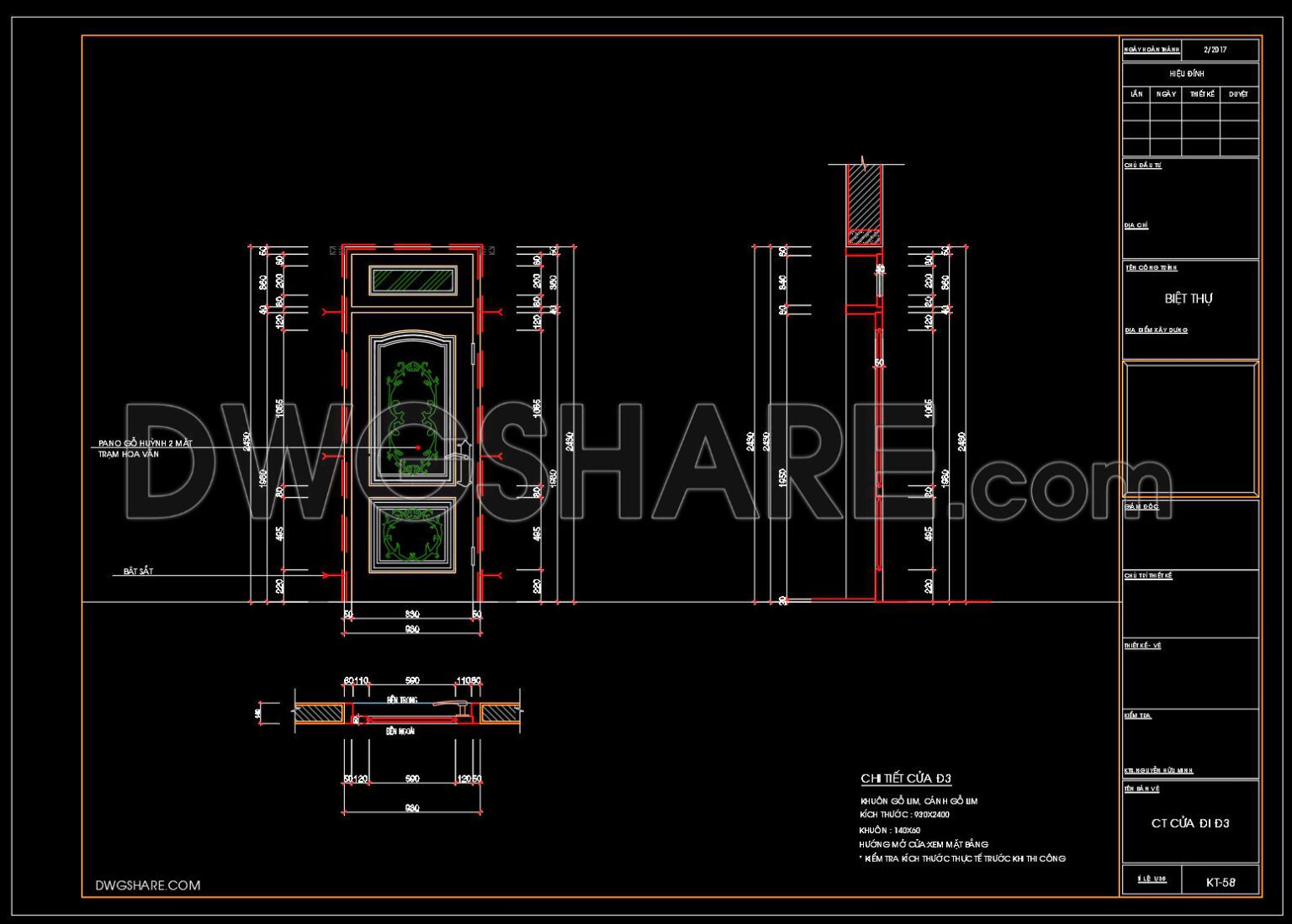 400.Detailed AutoCAD Drawings Of Door For Download