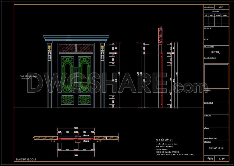 401.Detailed AutoCAD Drawings Of Door For Download