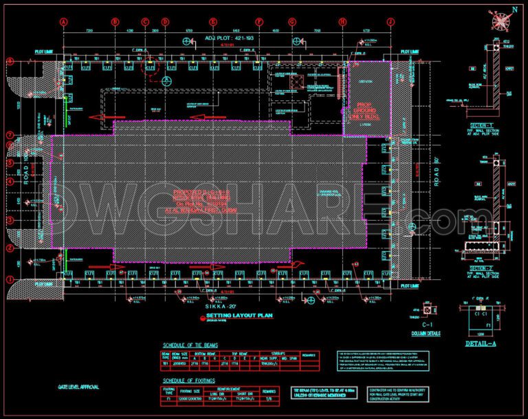82.Autocad Drawings Of Compound Wall Layout And Details For Download