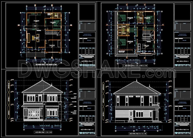 Autocad Drawing Of 2-Story Modern Villa 10.5mx12m For Download