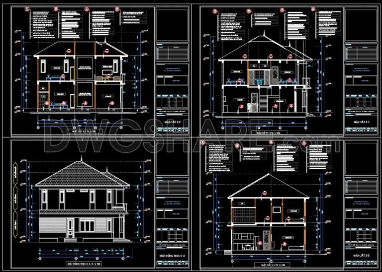 Autocad Drawing Of 2-Story Modern Villa 10.5mx12m For Download