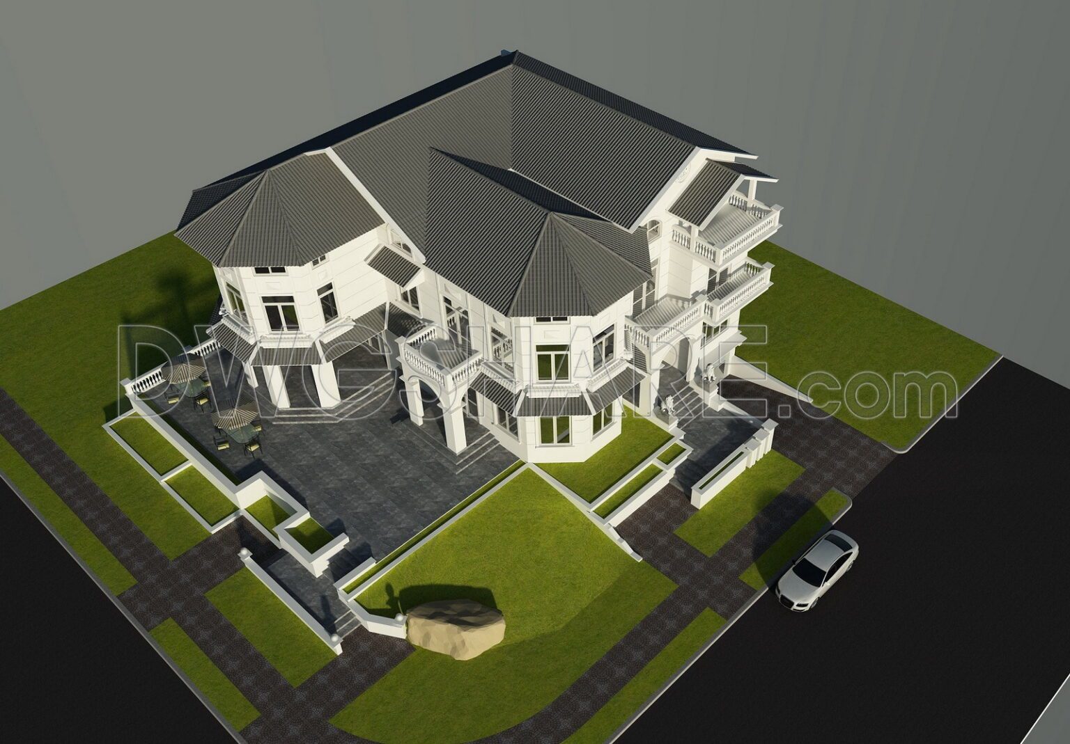 Autocad Drawing Of 2-Story Modern Villa 24.5mx26.7m For Download