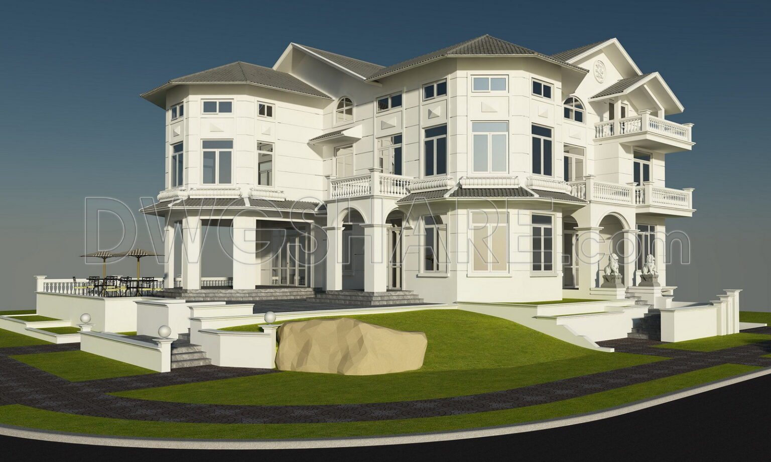Autocad Drawing Of 2-Story Modern Villa 24.5mx26.7m For Download