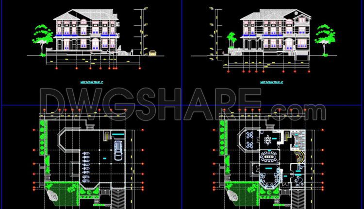 Autocad Drawing Of 2-Story Modern Villa 24.5mx26.7m For Download - Free ...