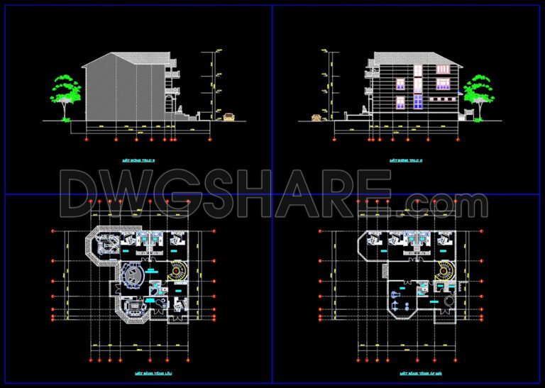 Autocad Drawing Of 2-Story Modern Villa 24.5mx26.7m For Download