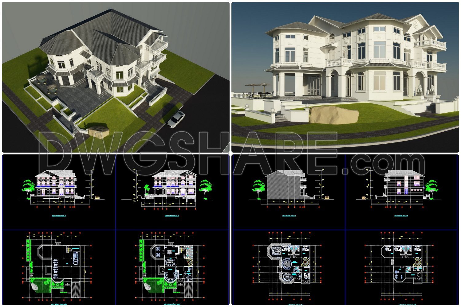 Autocad Drawing Of 2-Story Modern Villa 24.5mx26.7m For Download