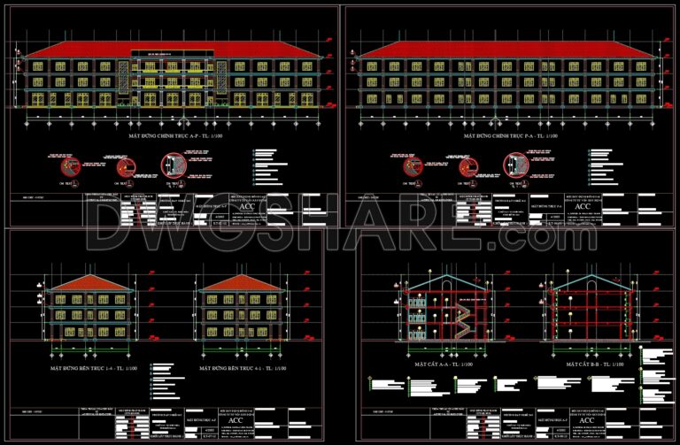 Autocad Drawings Of 3-Story Practical training class 20.5m x 78m For ...