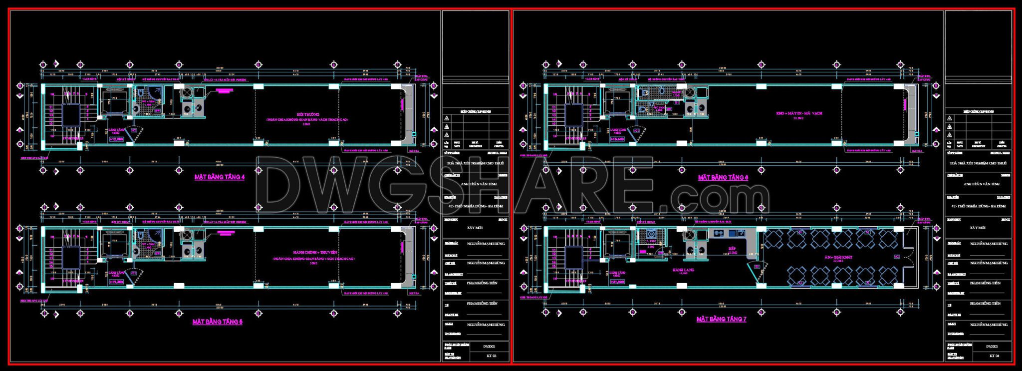 Autocad detailed design drawing of a 7-story building for rent with an ...