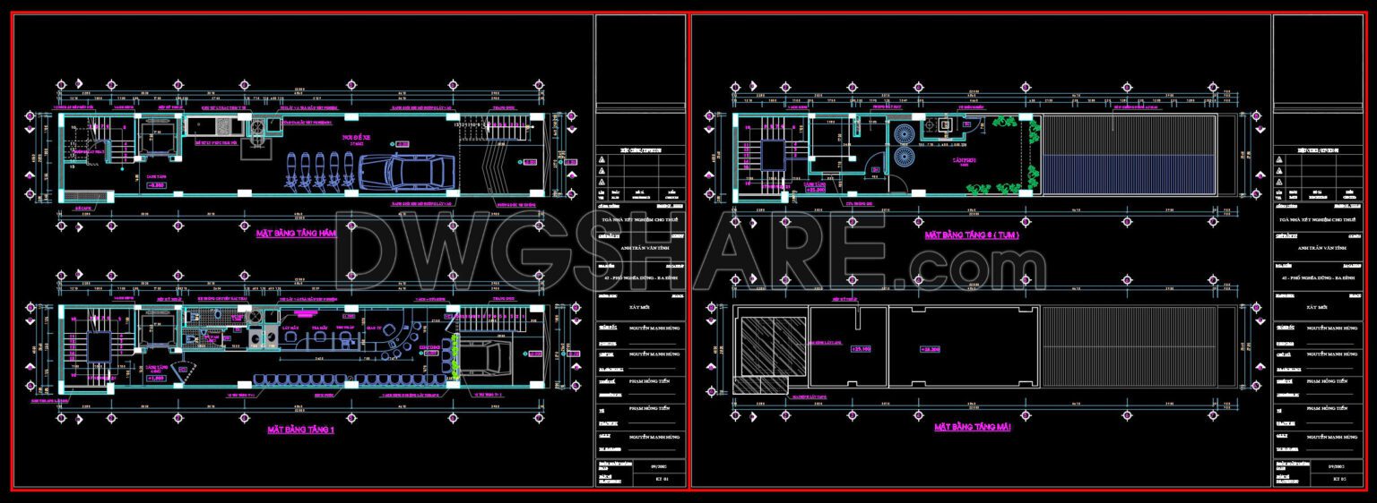 Autocad detailed design drawing of a 7-story building for rent with an ...