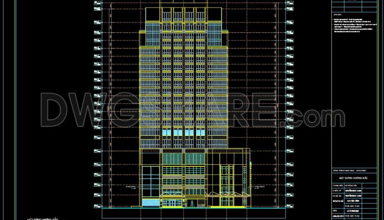 Autocad detailed elevation drawing of a 21-story twin tower commercial ...