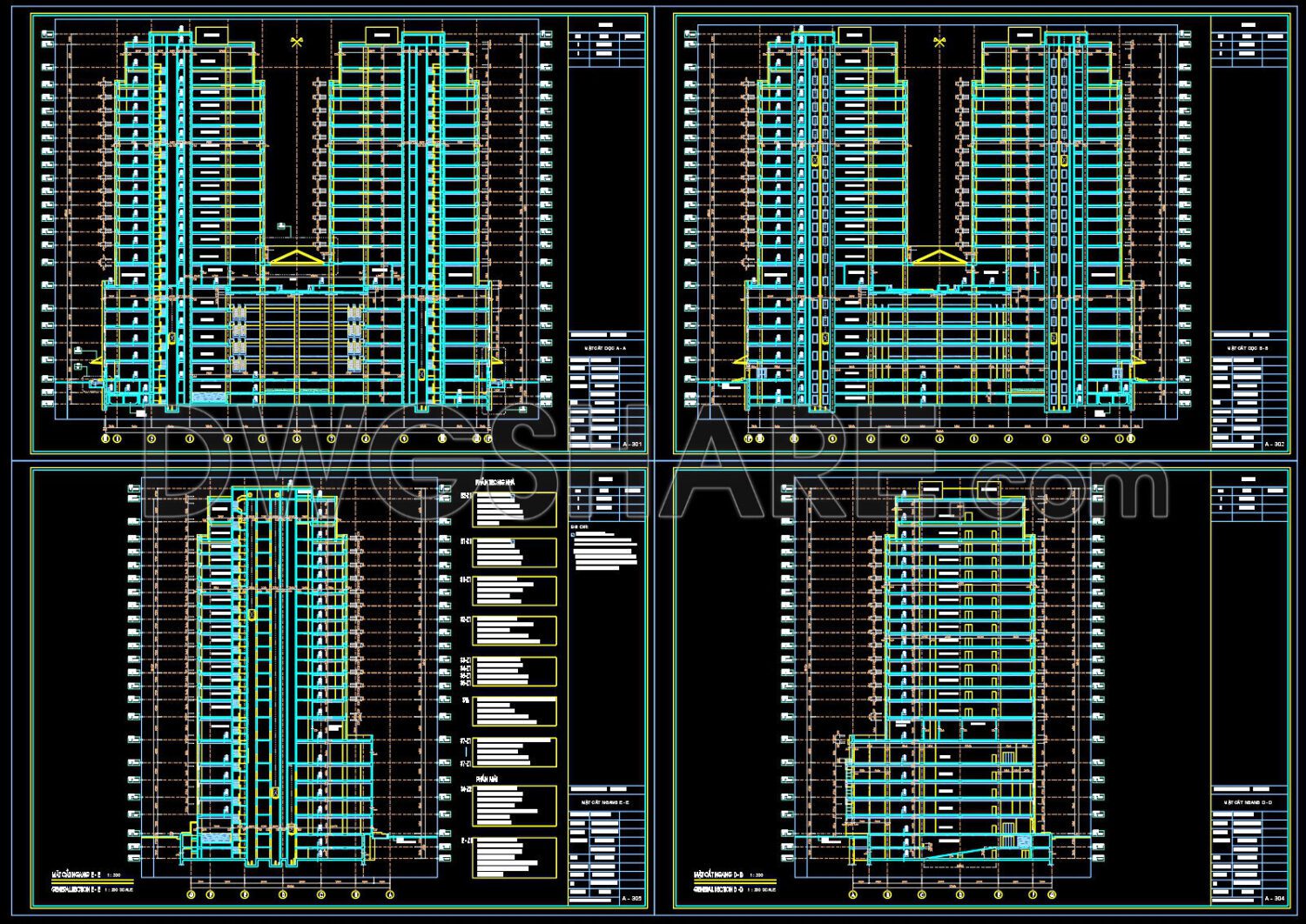 Autocad detailed section drawing of a 21-story twin tower commercial ...