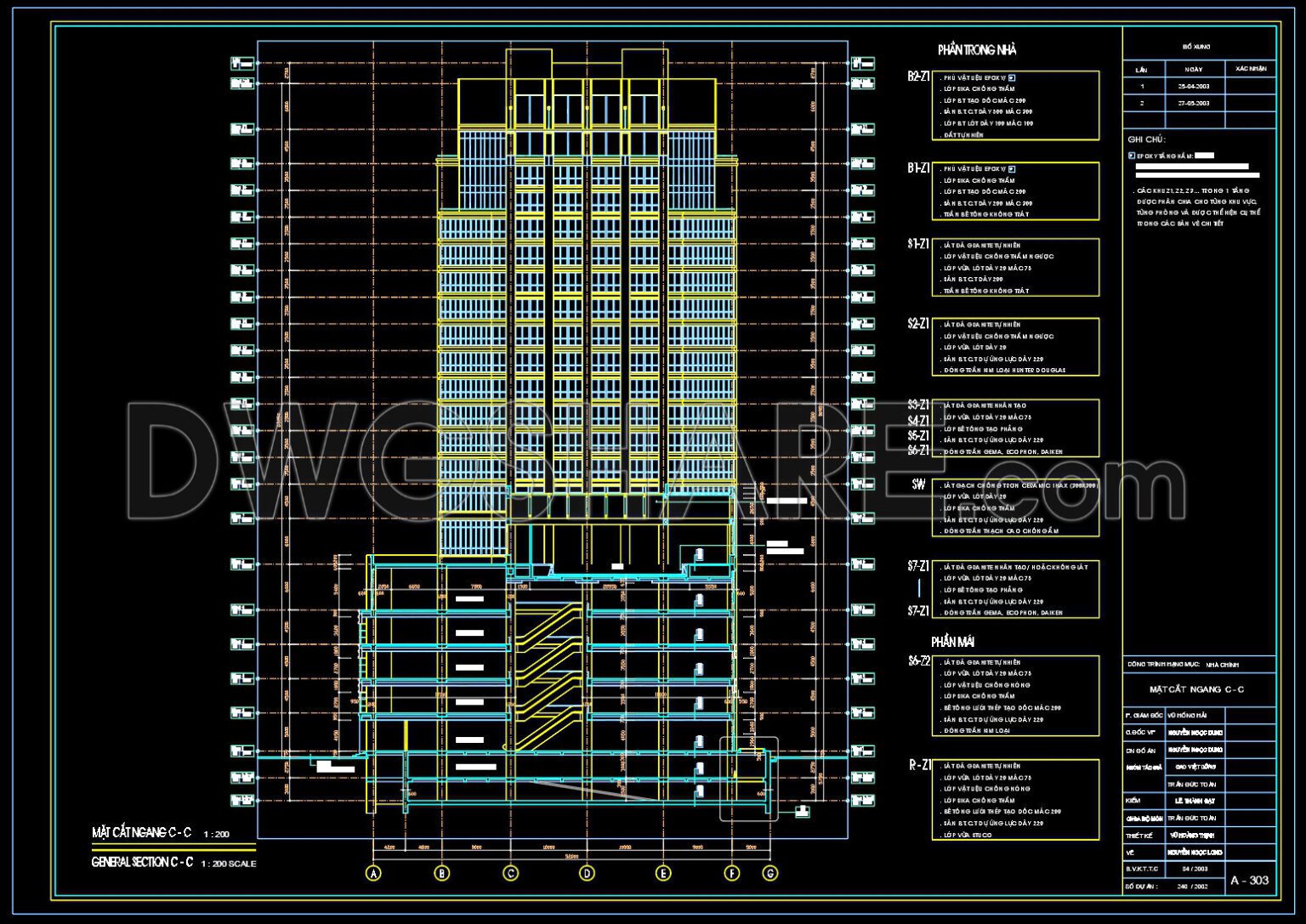 Autocad detailed section drawing of a 21-story twin tower commercial ...