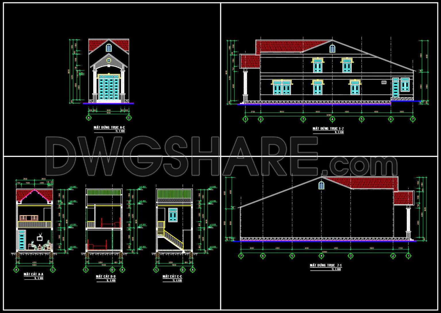 Drawings Of 2-Story House A Complete Project 5mx22.9m For Download