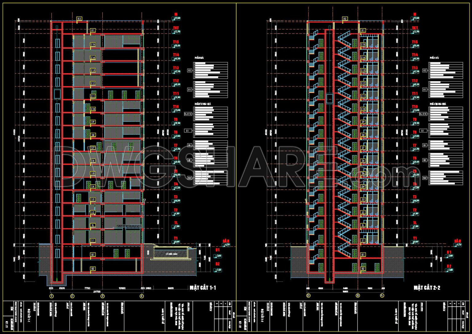 The Autocad drawings of a 15-story office building design with an area ...
