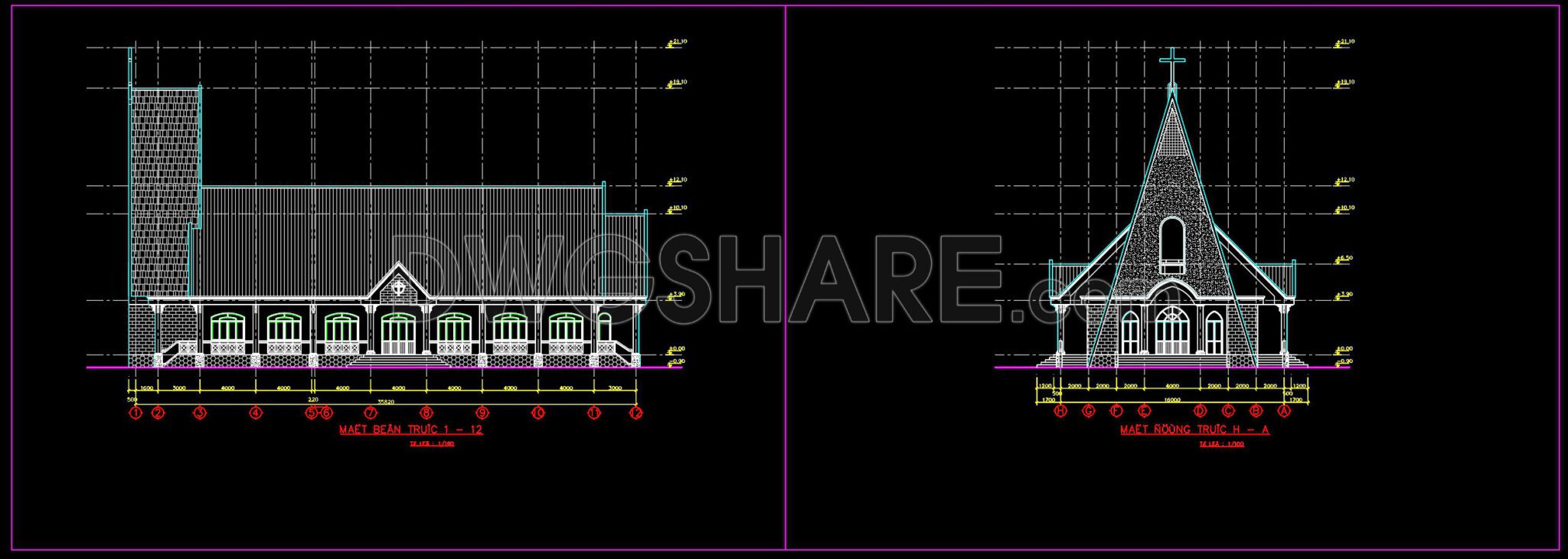 The drawings of the Catholic Church with an area of 14m x 32m For Download