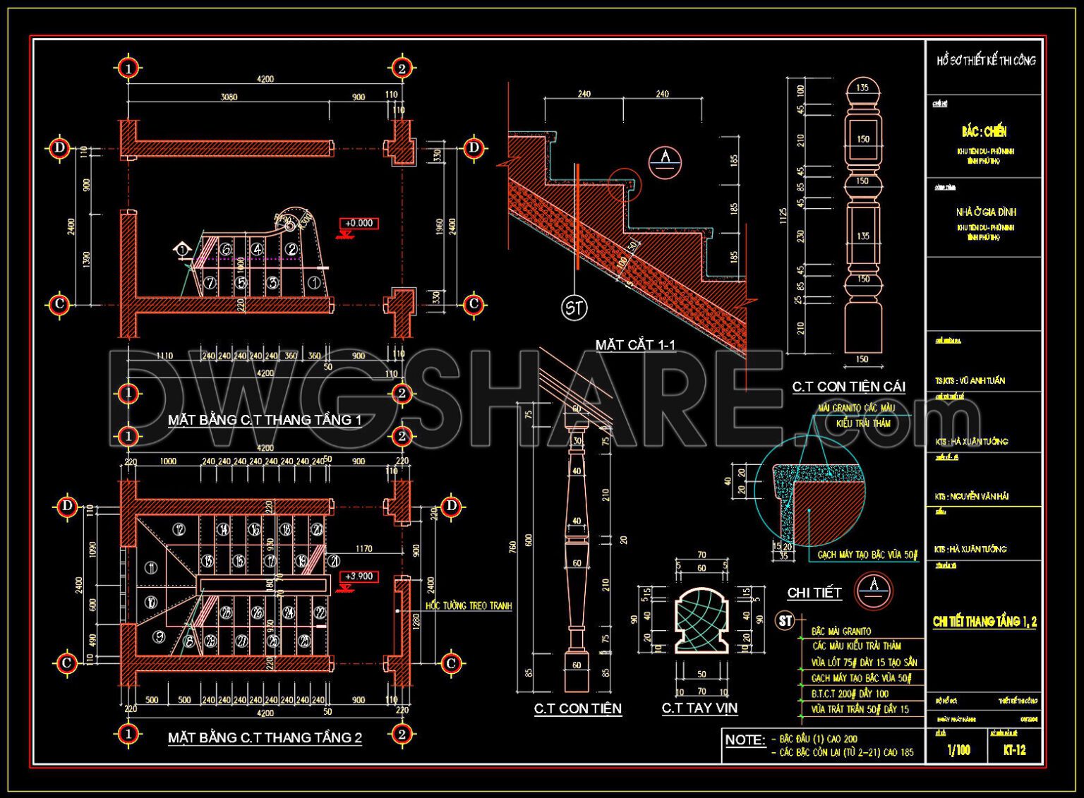102.Detailed drawings of stairs in autocad file