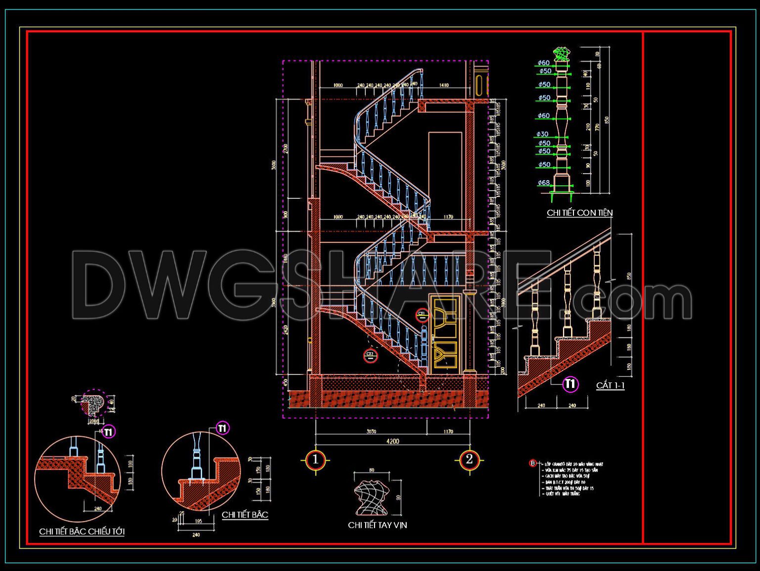 102.Detailed drawings of stairs in autocad file