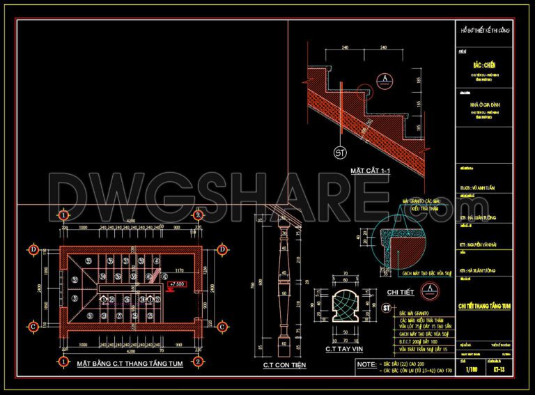 102.Detailed drawings of stairs in autocad file
