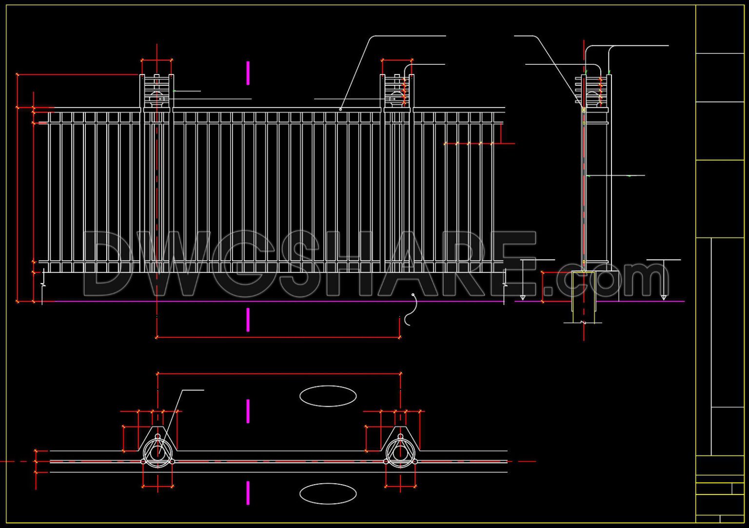 119.Gate and Fence DWG With Detailing For Free Download