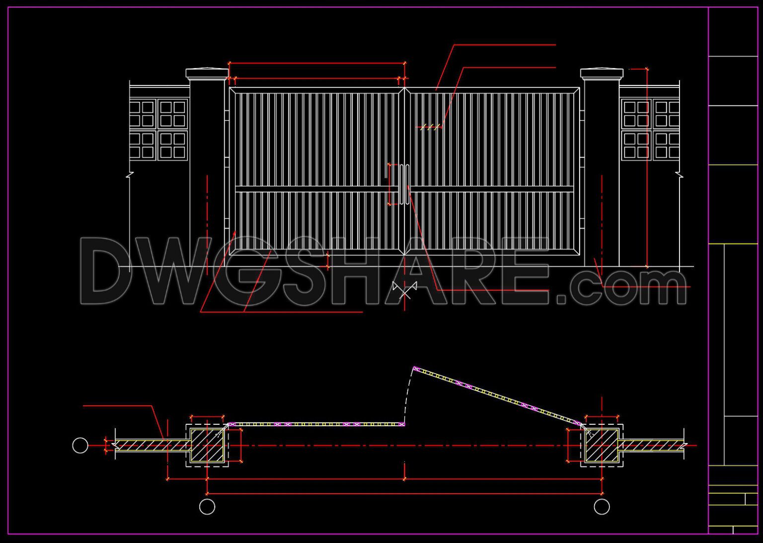 121.Gate and Fence DWG With Detailing For Free Download