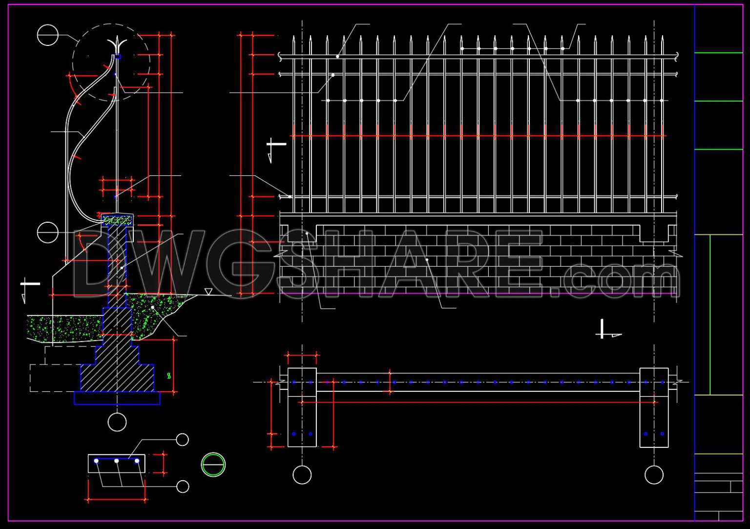 122.Gate and Fence DWG With Detailing For Free Download
