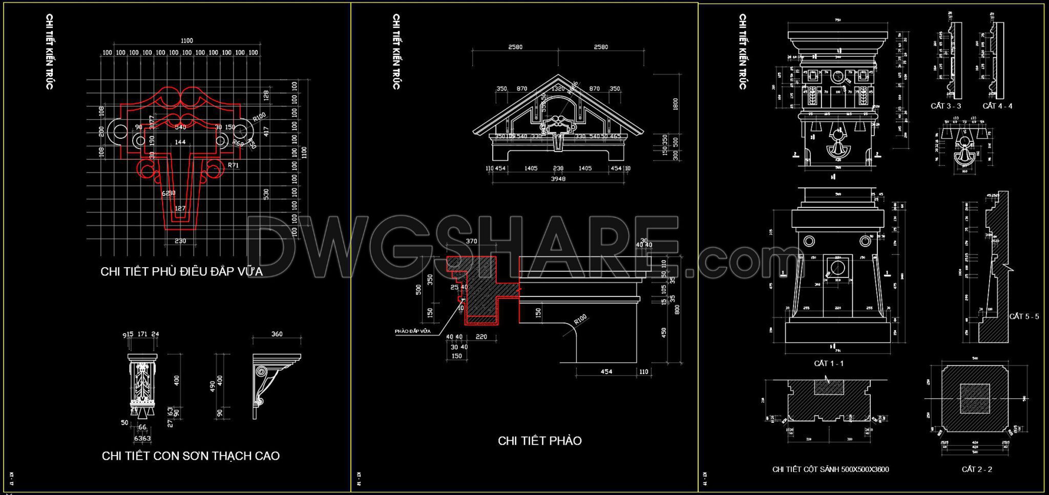 174.Detailed AutoCAD drawings of vertical elevations and classic balconies